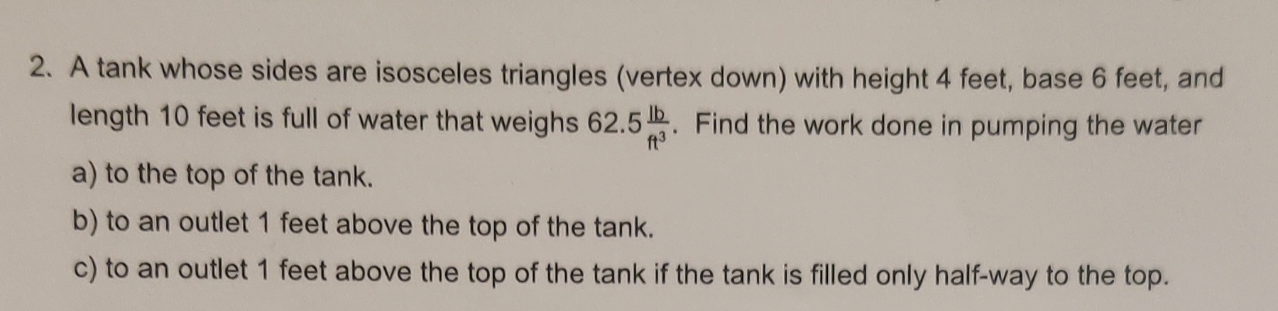 Solved 2. A tank whose sides are isosceles triangles (vertex | Chegg.com