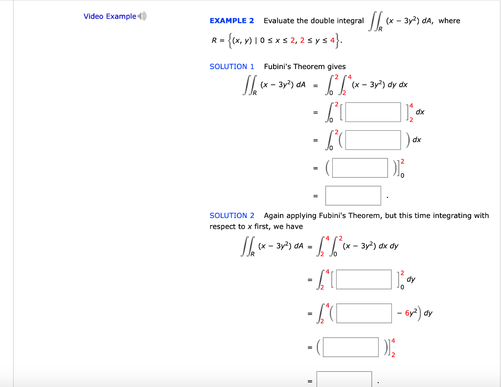 Solved Video Example) EXAMPLE 2 Evaluate the double integral | Chegg.com