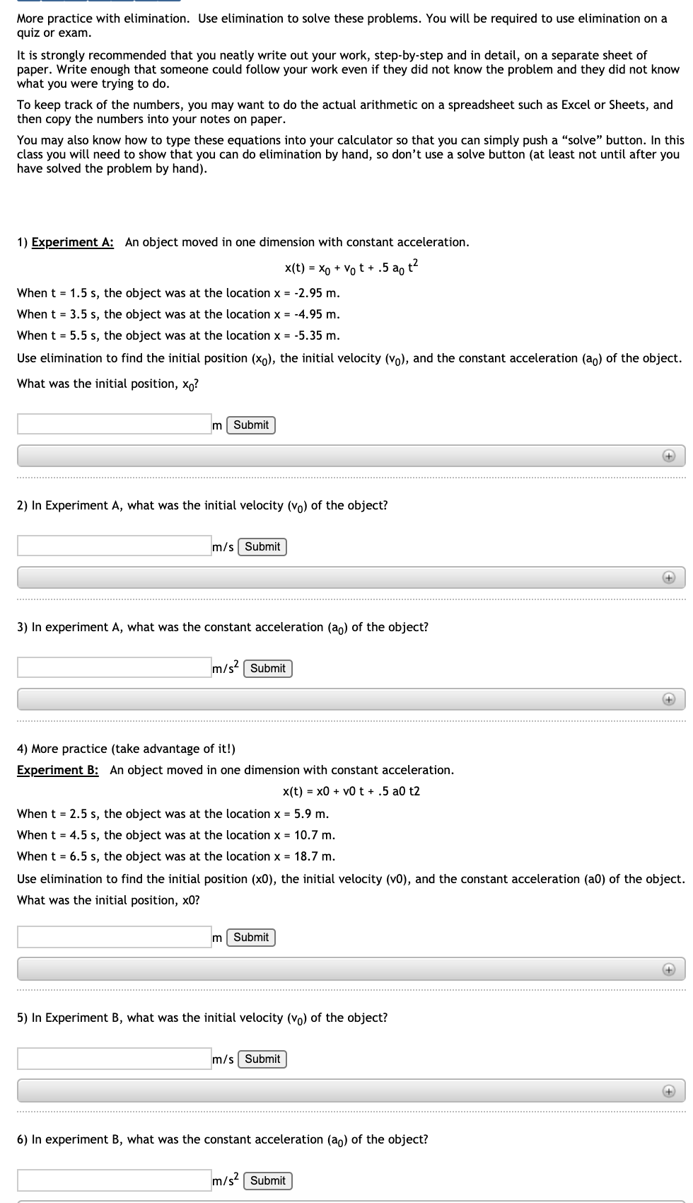 Solved More practice with elimination. Use elimination to | Chegg.com