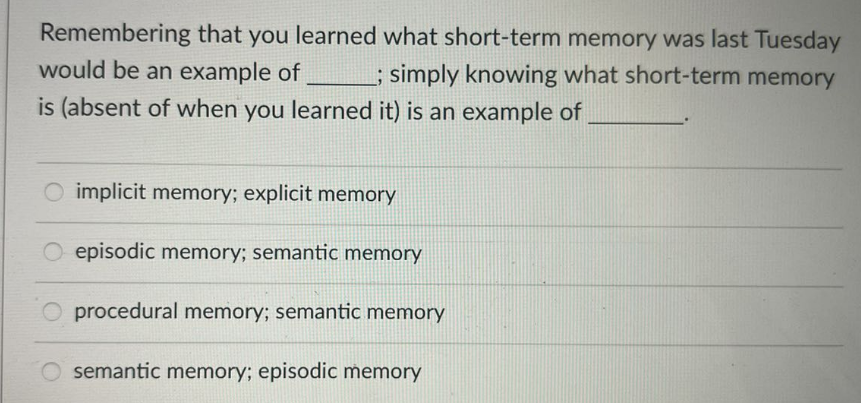 Solved Remembering that you learned what short-term memory | Chegg.com