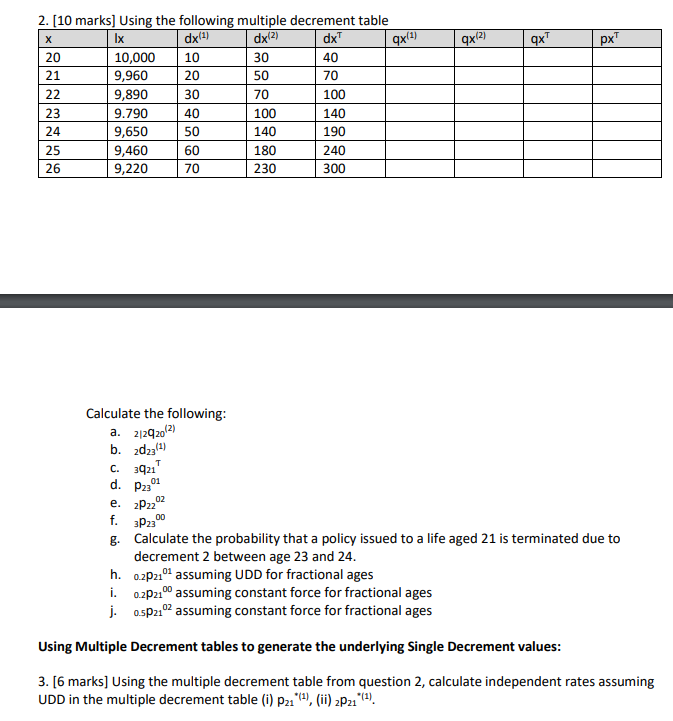 2. [10 marks] Using the following multiple decrement | Chegg.com