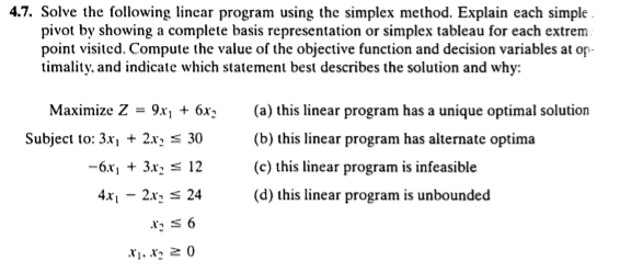 Solved 4.7. Solve the following lincar program using the | Chegg.com