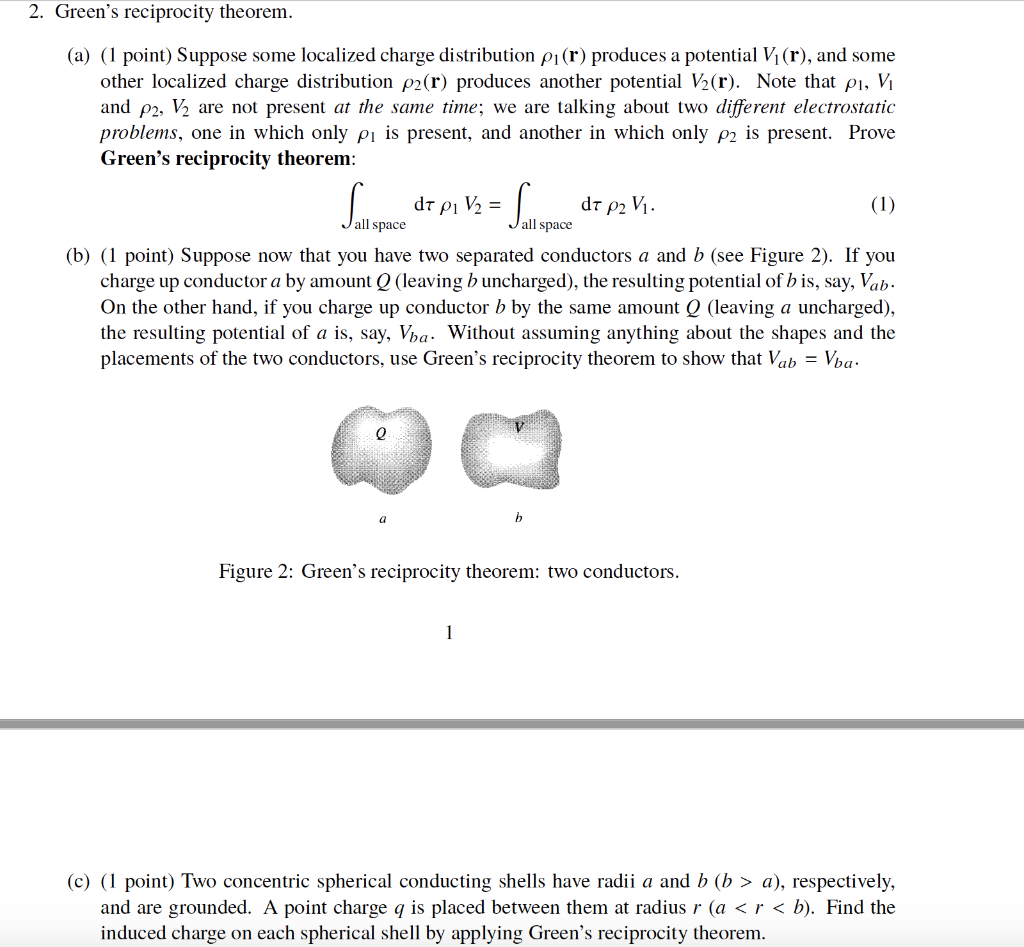 2. Green's reciprocity theorem. (a) (1 point) Suppose | Chegg.com