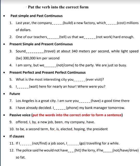 Solved . . Put the verb into the correct form Past simple | Chegg.com