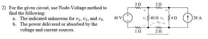Solved For the given circuit, use Node-Voltage method tofind | Chegg.com