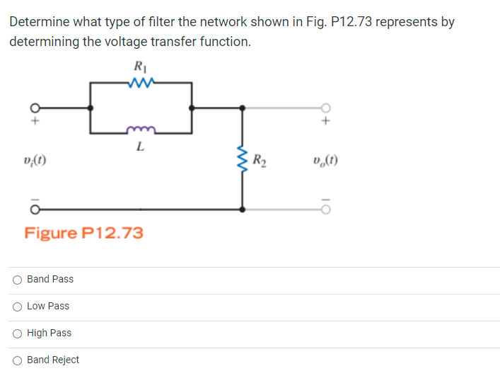 Solved Determine what type of filter the network shown in | Chegg.com