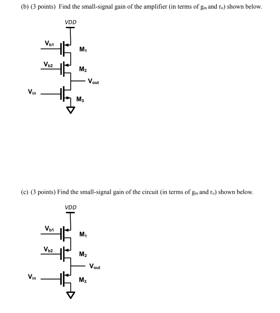 Solved (b) (3 points) Find the small-signal gain of the | Chegg.com