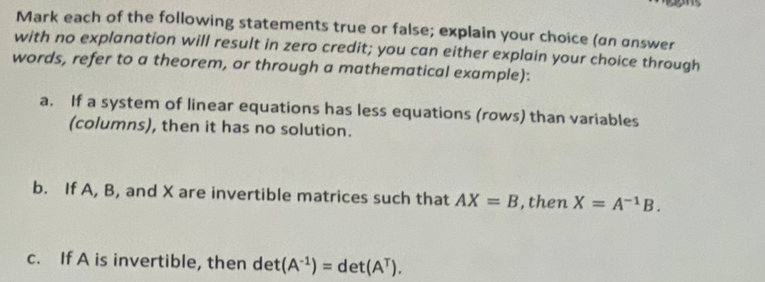 Solved Mark each of the following statements true or false; | Chegg.com