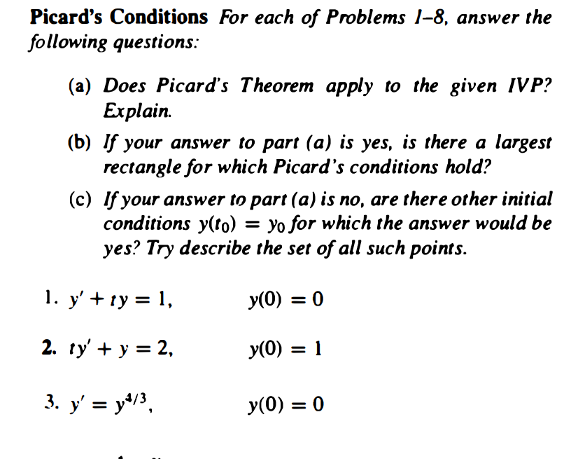 Solved Picard's Conditions for each of Problems 1-8, answer | Chegg.com