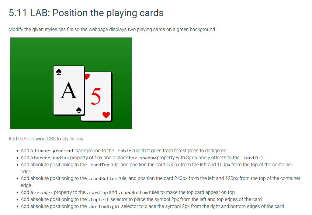 Solved 5.11 LAB: Position the playing cards Modify the given | Chegg.com