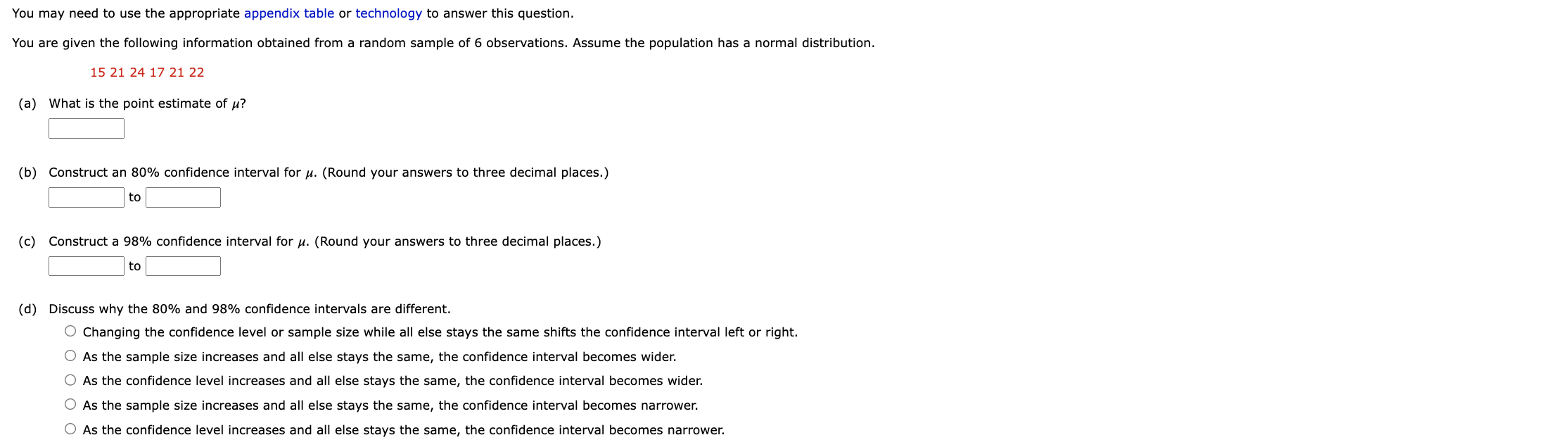 Solved (b) Construct an 80% confidence interval for μ. | Chegg.com