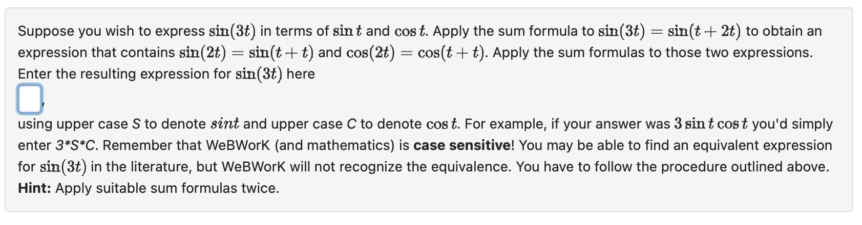 Solved Suppose you wish to express sin(3t) in terms of sint | Chegg.com