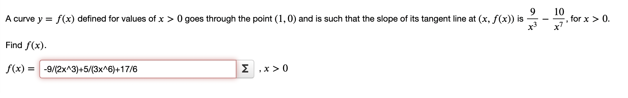 Solved A curve y=f(x) defined for values of x>0 goes through | Chegg.com