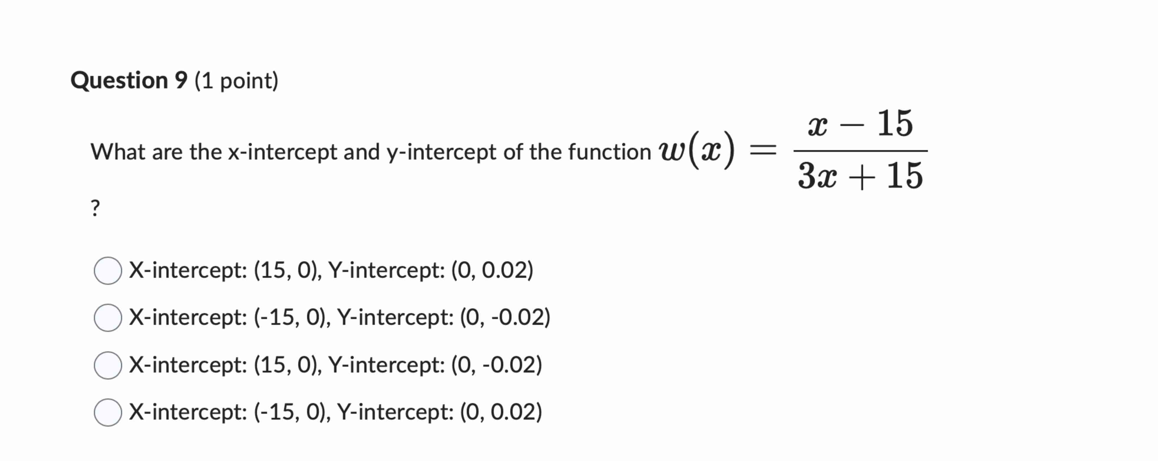 Solved Question 9 (1 ﻿point)What are the x-intercept and | Chegg.com