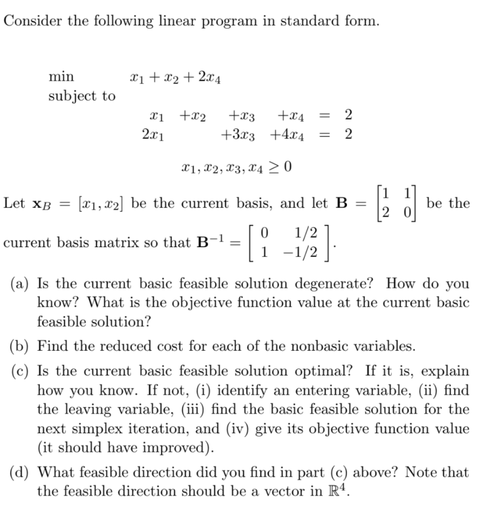 Consider the following linear program in standard | Chegg.com