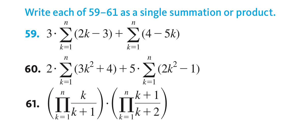 Solved Write each of 59-61 as a single summation or product. | Chegg.com