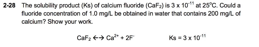 Solved 2-28 The solubility product (Ks) of calcium fluoride | Chegg.com
