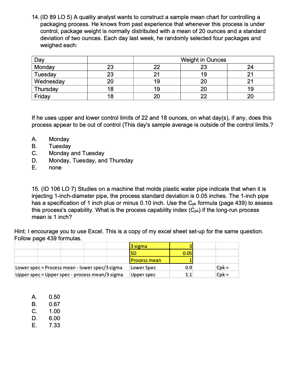 Solved 14.(ID 89 LO 5) A quality analyst wants to construct | Chegg.com