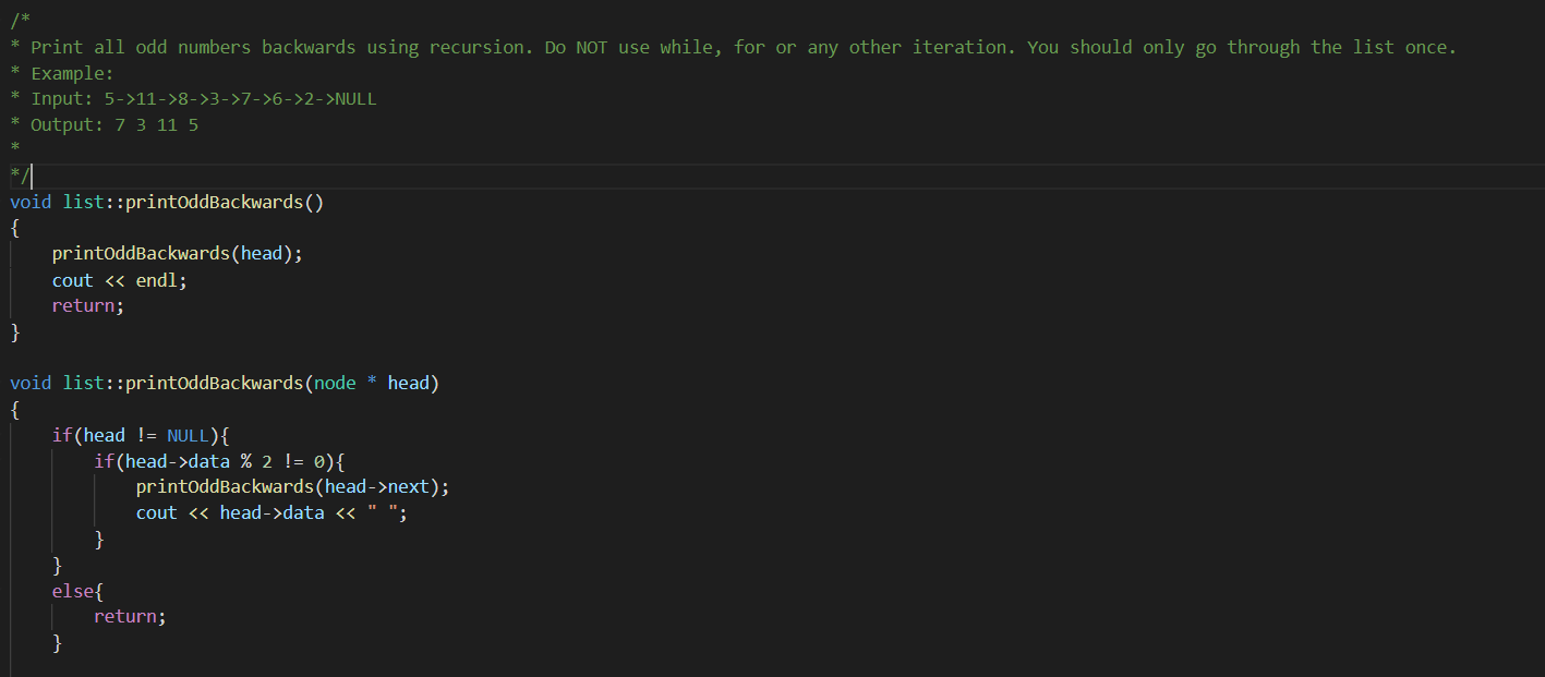 Solved * Print all odd numbers backwards using recursion. DO | Chegg.com