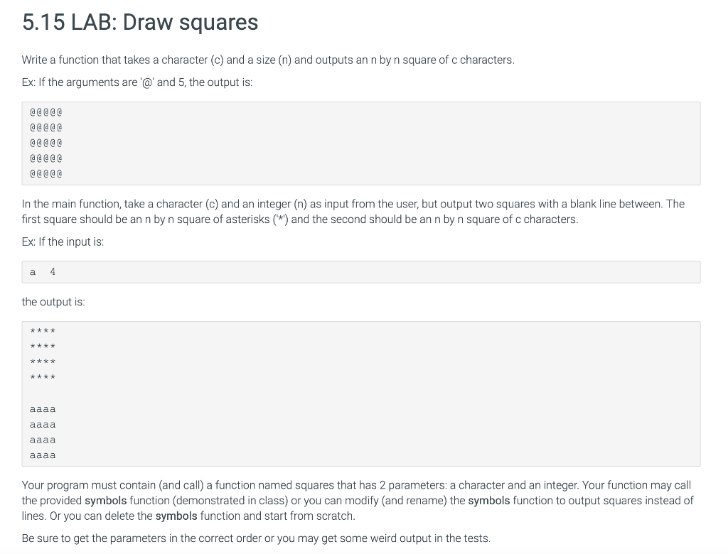 Solved 5.15 LAB: Draw squares Write a function that takes a | Chegg.com