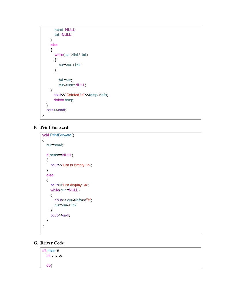 Solved Part 1: Examples A program to implement singly linked | Chegg.com