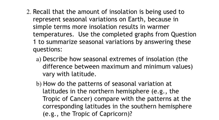 Solved 2. Recall that the amount of insolation is being used | Chegg.com