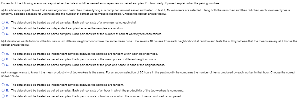 Solved For each of the following scenarios, say whether the | Chegg.com
