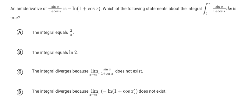 Solved An antiderivative of sin 1+cos3 is – In(1 + cos x). | Chegg.com