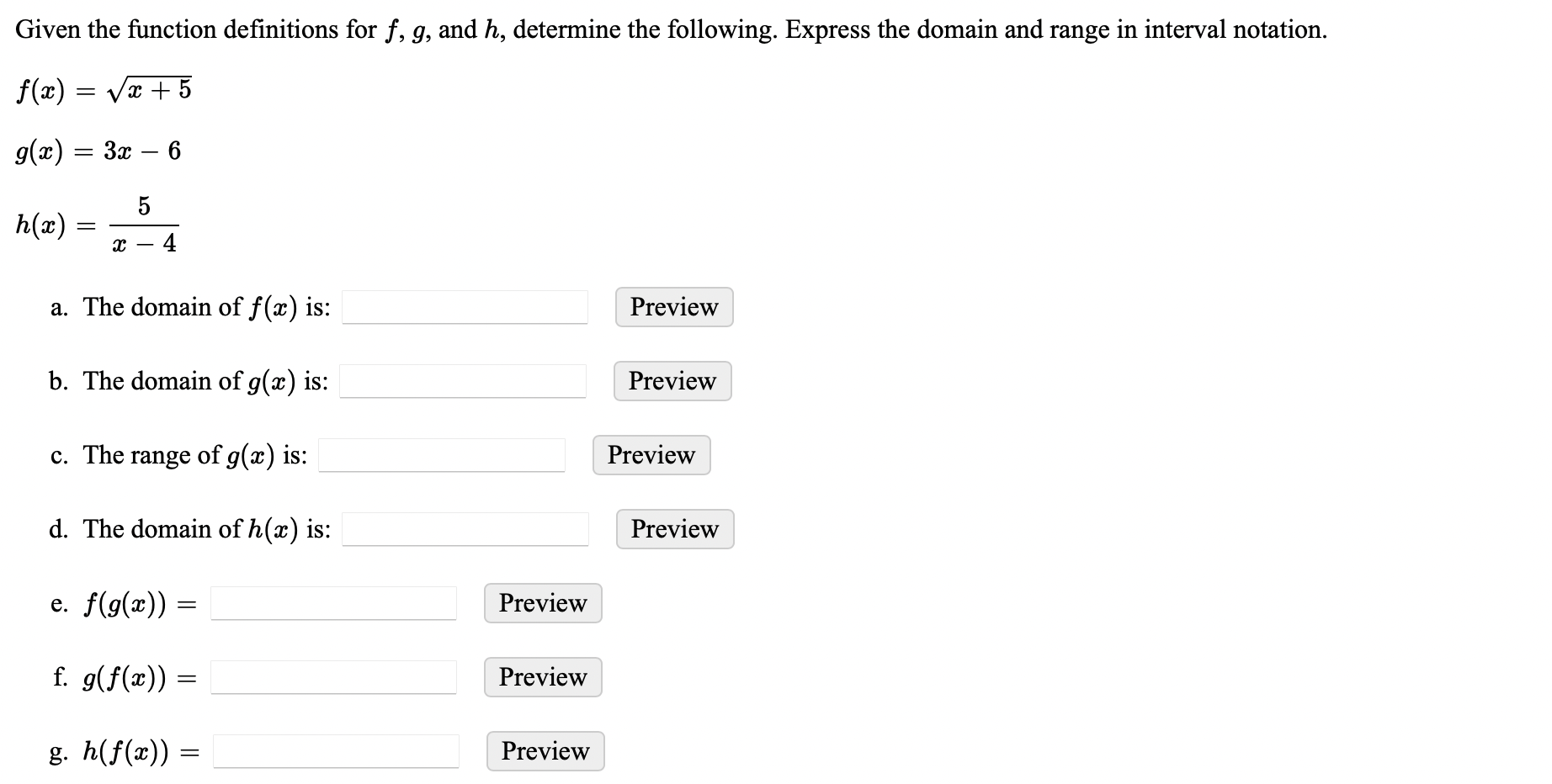 Solved Given the function definitions for f,g, and h, | Chegg.com