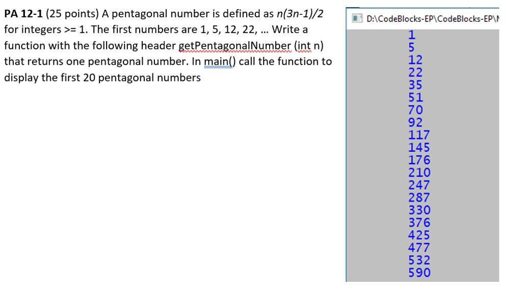 Solved PA 12-1 (25 points) A pentagonal number is defined as | Chegg.com