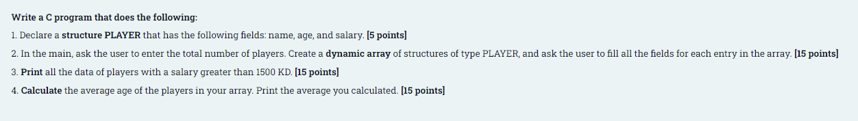 Solved Write a C program that does the following: 1. Declare | Chegg.com