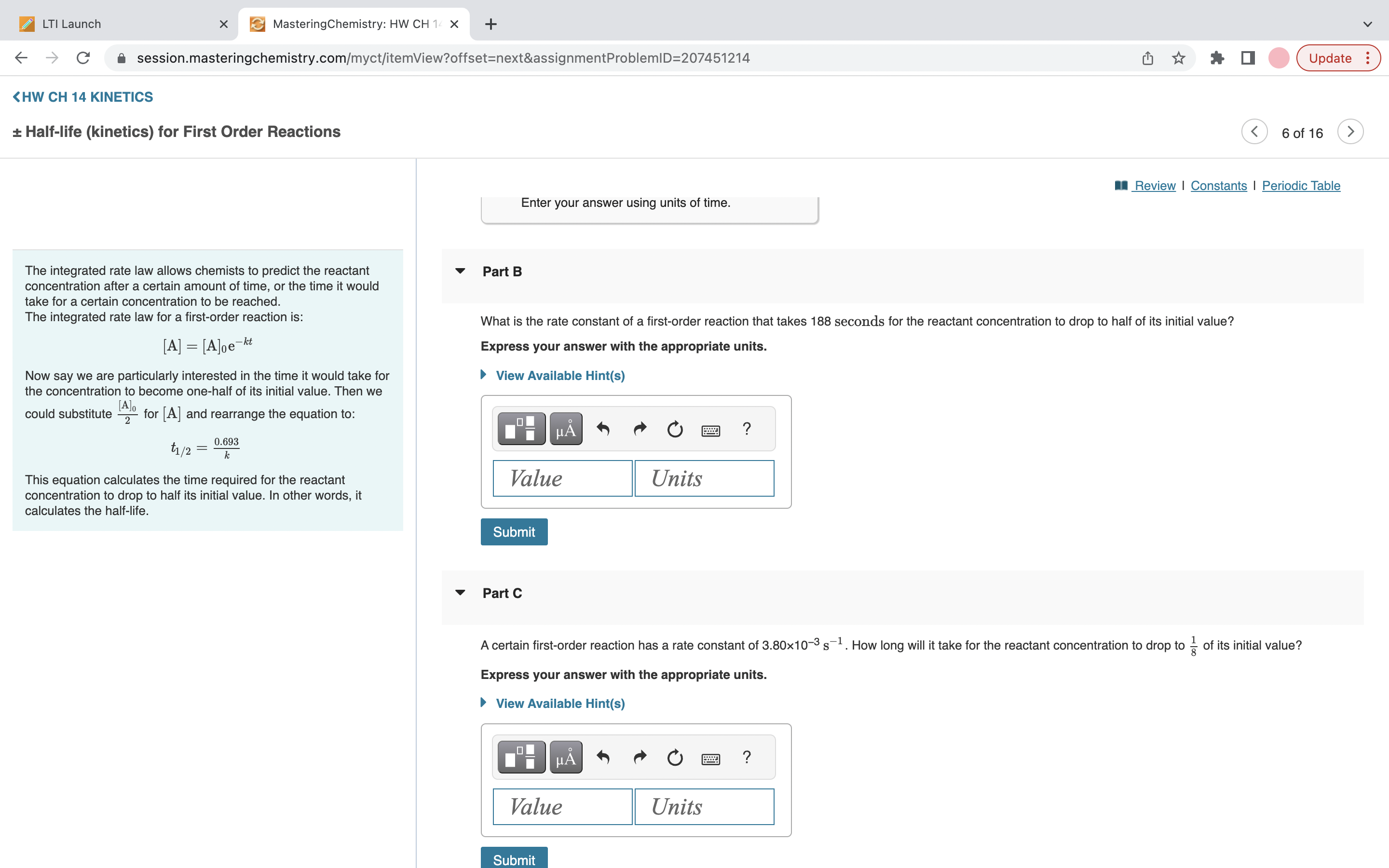 Solved \pm Half-life (kinetics) for First Order Reactions | Chegg.com
