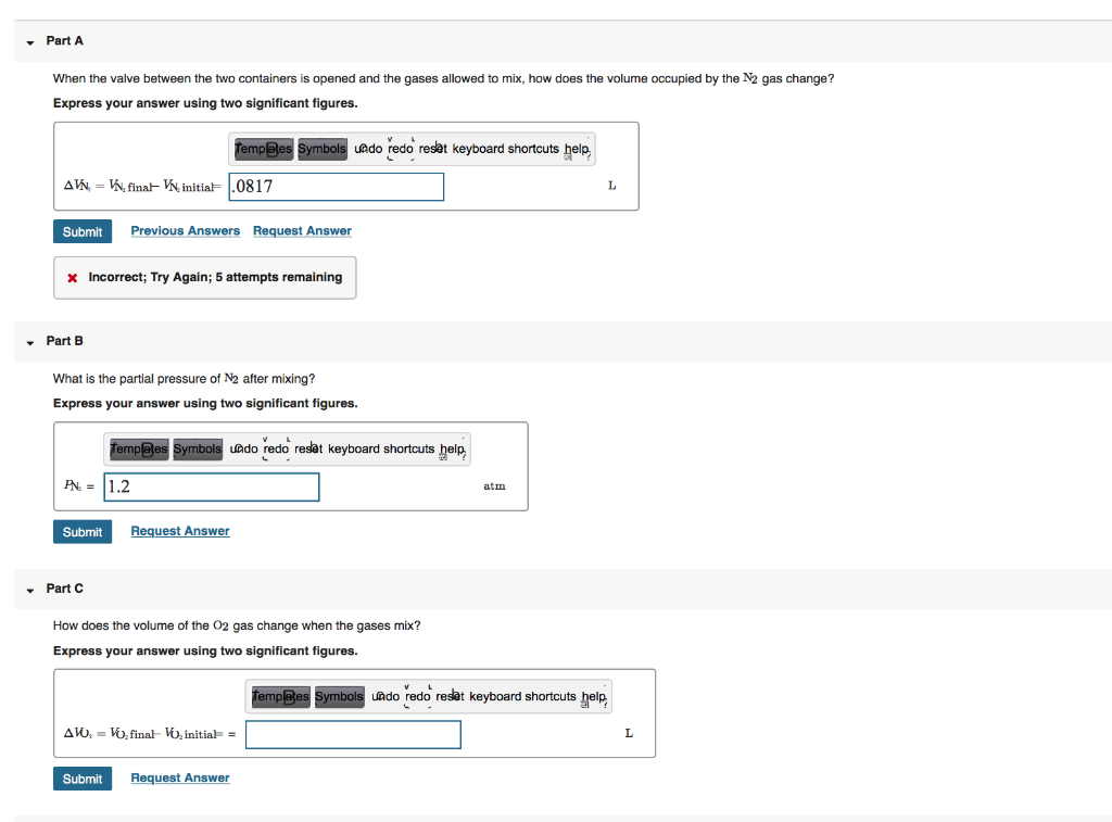 Solved 2.0L 1.0 atm 25°C 3.0 L 2.0 atm 25 °C - Part A When | Chegg.com