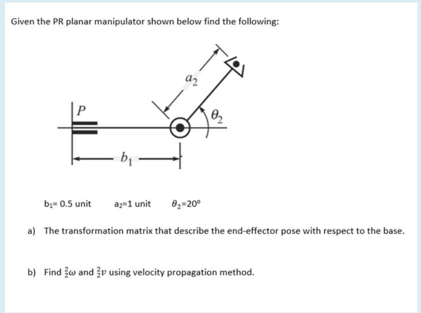 Solved Given the PR planar manipulator shown below find the | Chegg.com