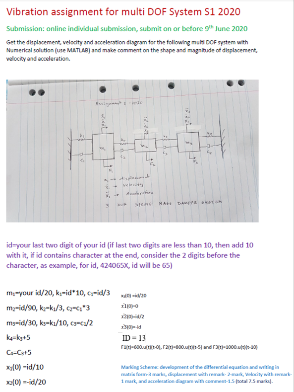 Vibration assignment for multi DOF System S1 2020 | Chegg.com