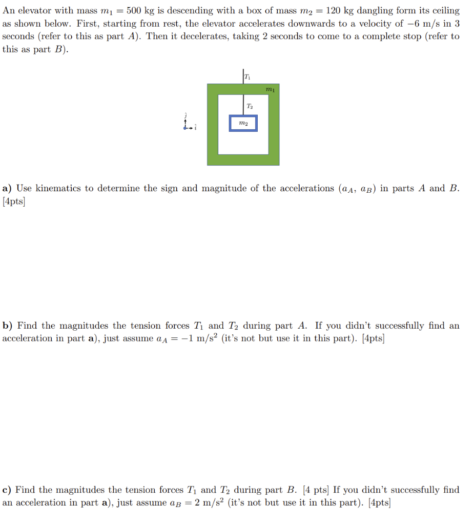 Solved An elevator with mass m1=500 kg is descending with a | Chegg.com