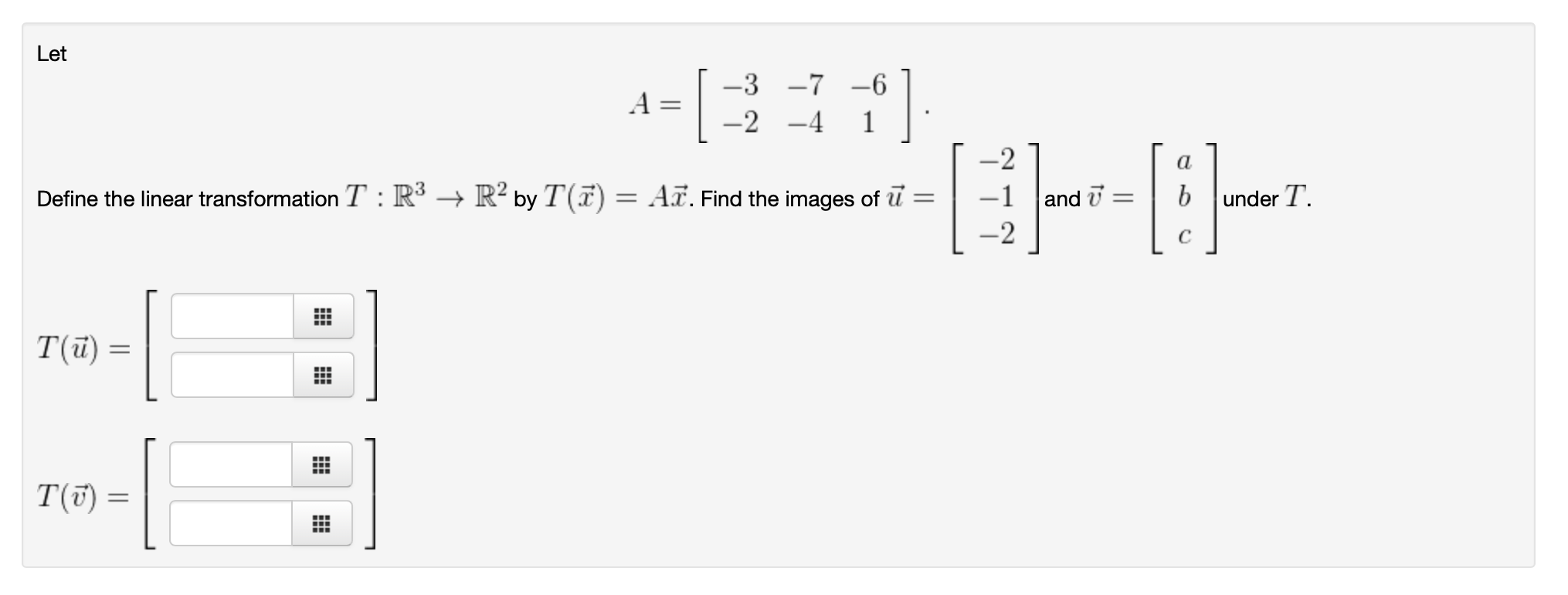 Solved Let A=[−3−2−7−4−61]. Define the linear | Chegg.com