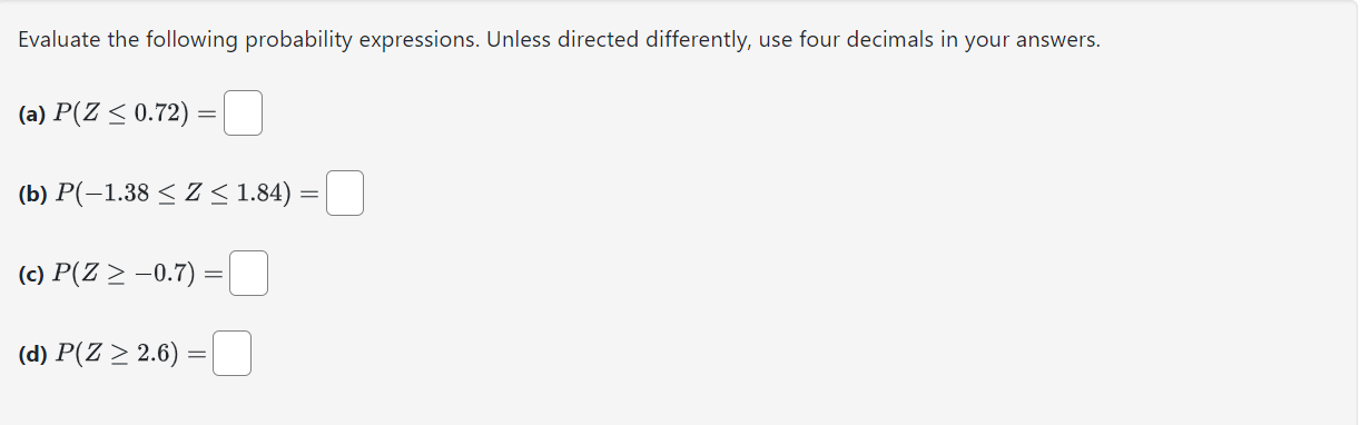 Solved Evaluate the following probability expressions. | Chegg.com