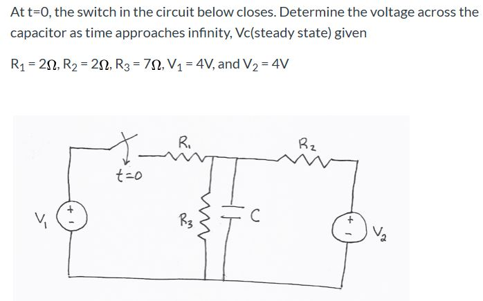 Solved At t=0, the switch in the circuit below closes. | Chegg.com
