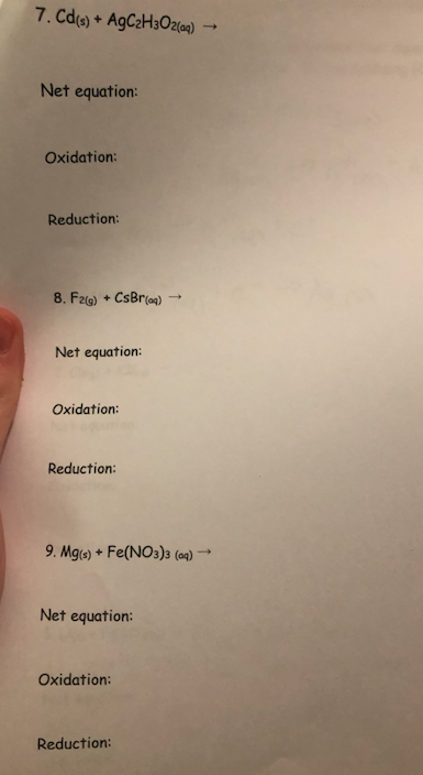 Solved 7, Cd(s) + AgC2H3O2(aq) → Net equation: 2 Oxidatiorn | Chegg.com