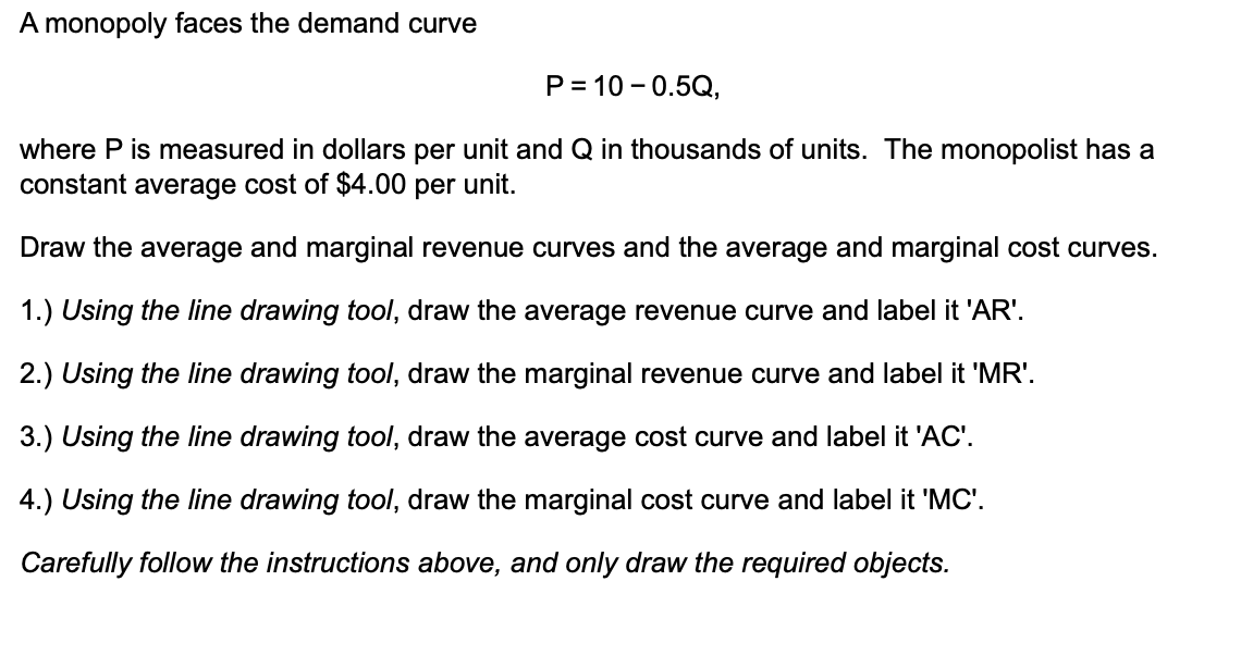 Solved A monopoly faces the demand curve P=10−0.5Q, where P | Chegg.com