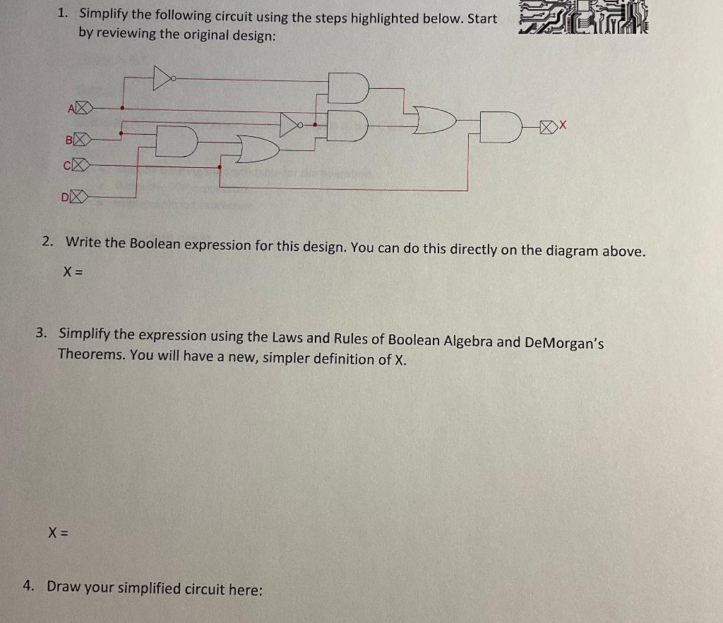 Solved 1. Simplify the following circuit using the steps | Chegg.com