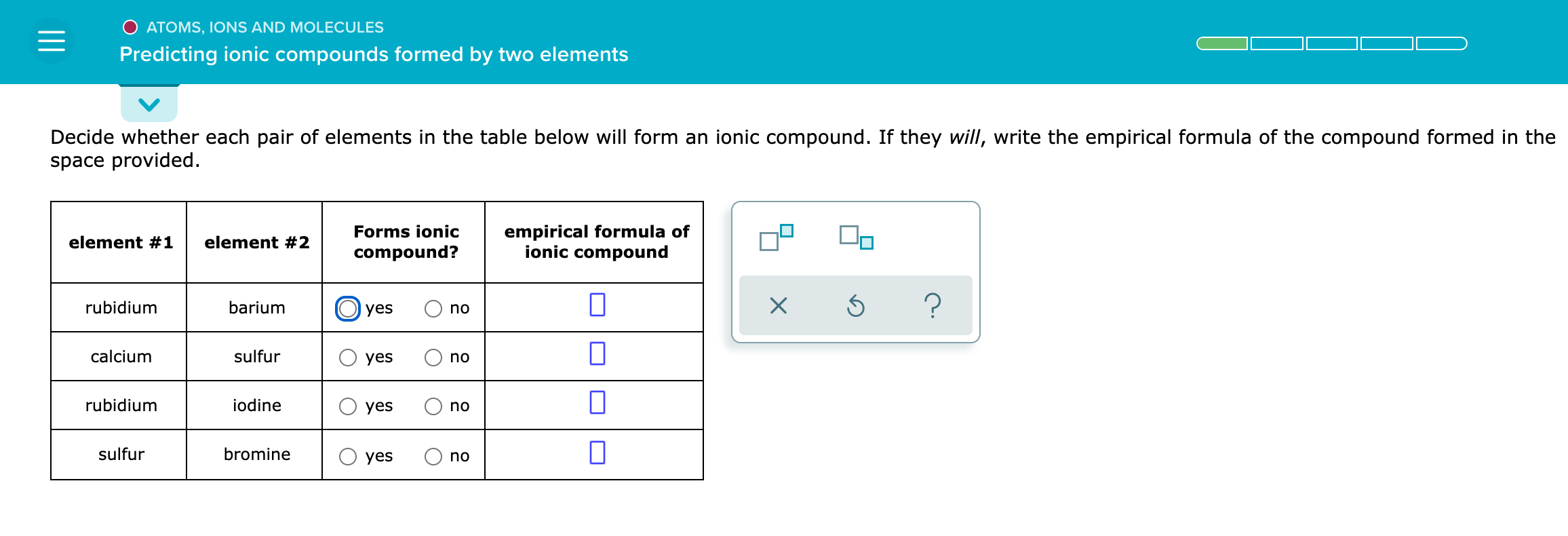 Solved ATOMS, IONS AND MOLECULES Predicting ionic compounds | Chegg.com