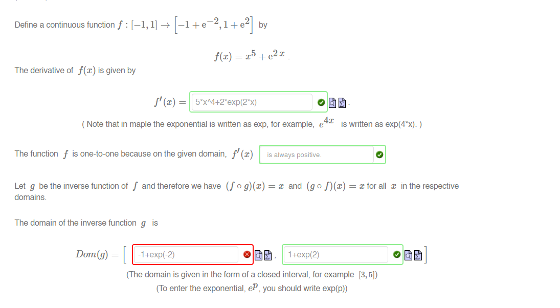Solved Define a continuous function f:[−1,1]→[−1+e−2,1+e2] | Chegg.com