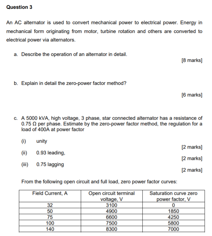 Solved Question 3 An AC alternator is used to convert | Chegg.com