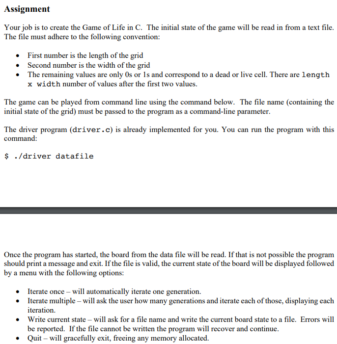 Solved Conway's Game of Life in C. Reading from a file and | Chegg.com