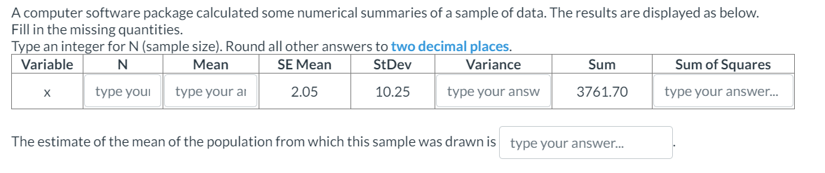 Solved A computer software package calculated some numerical | Chegg.com