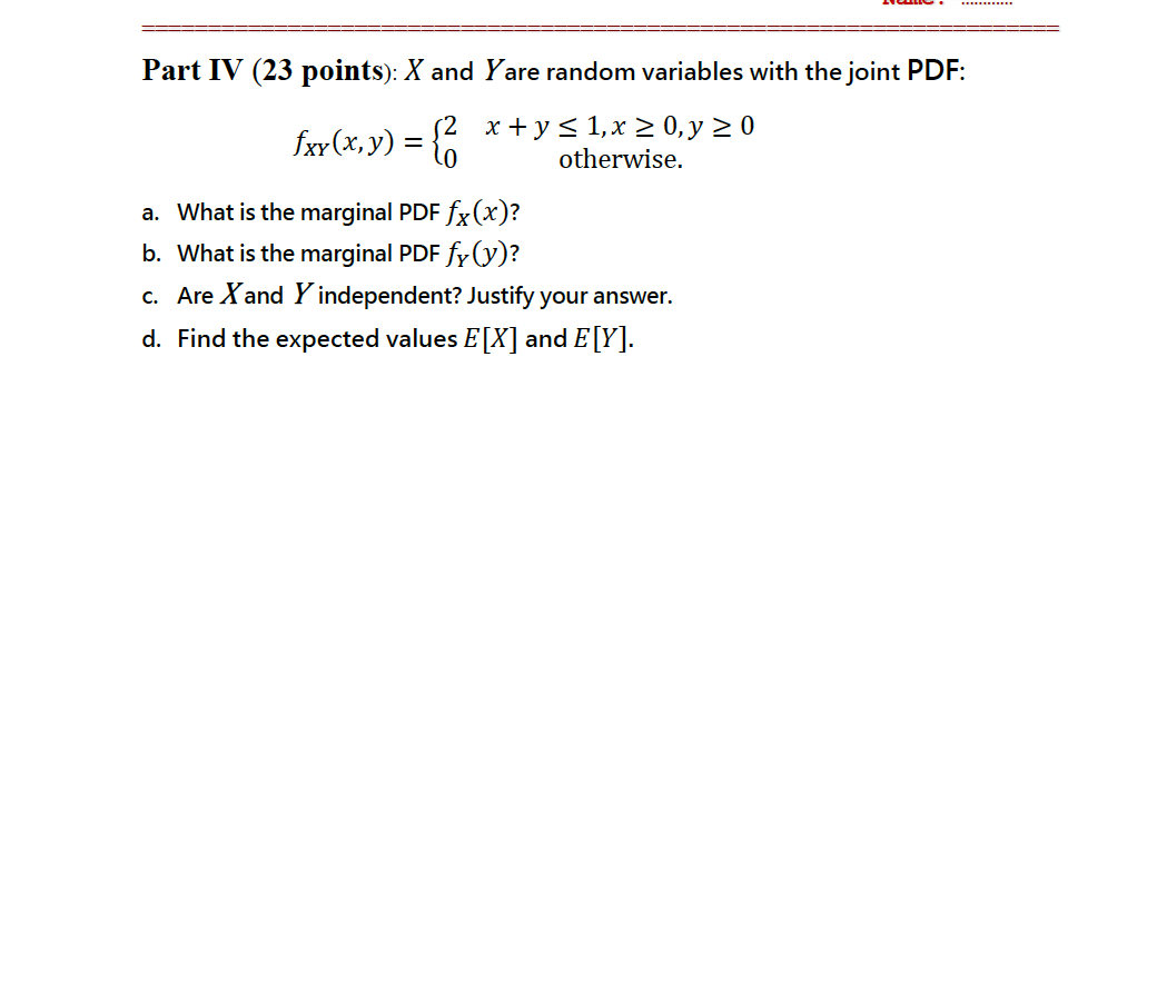 Solved Part IV (23 points): X and Y are random variables | Chegg.com