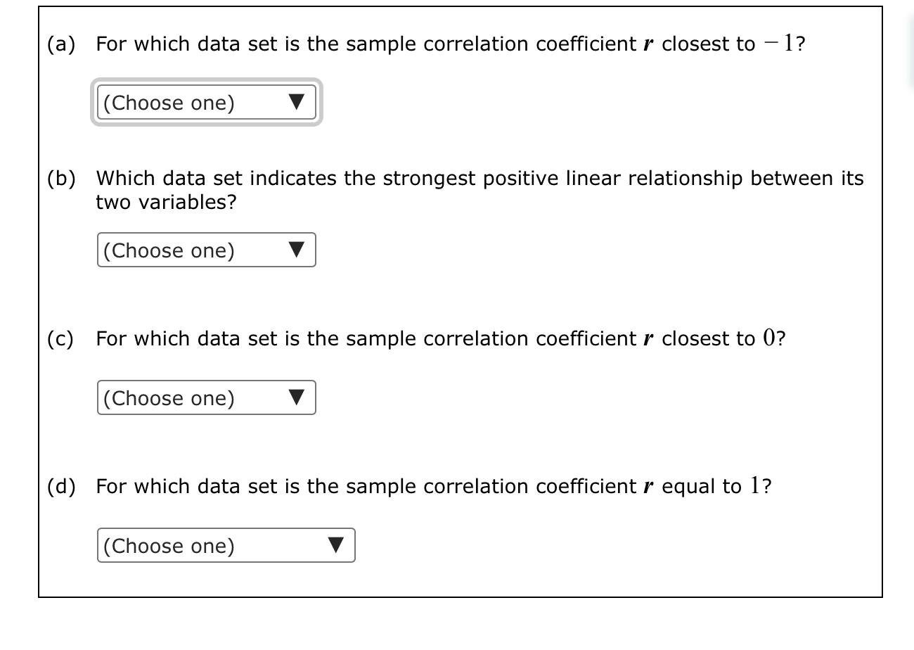 Solved Below are four bivariate data sets and their scatter | Chegg.com