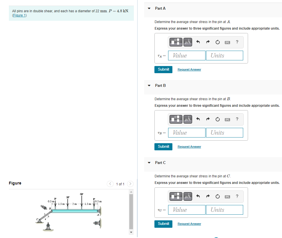 Solved All pins are in double shear, and each has a diameter | Chegg.com